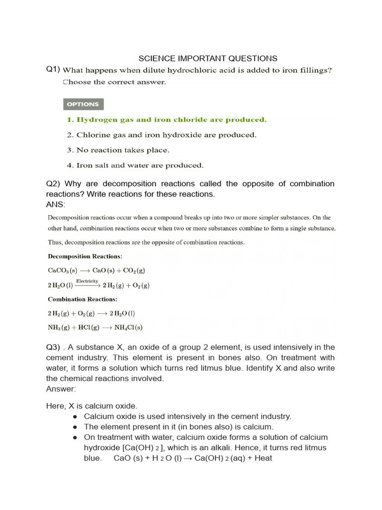 SCIENCE IMPORTANT QUESTIONS 10th | PDF | Sodium Bicarbonate | Hydroxide