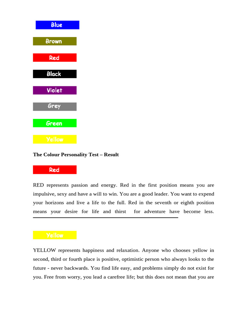 1.the Colour Personality Test | PDF | Behavioural Sciences ...