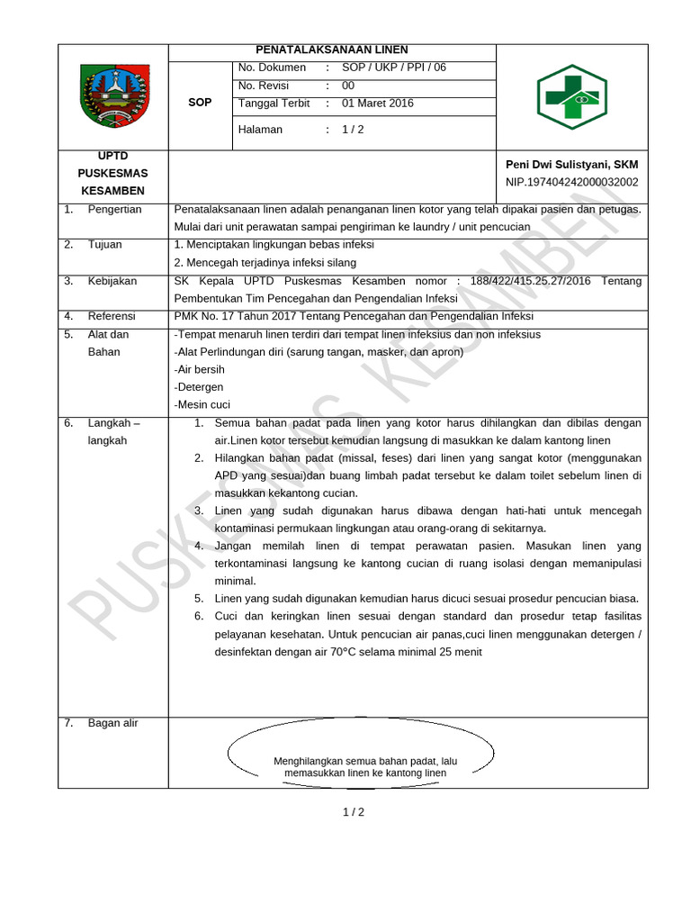 SOP Penatalaksanaan-Linen | PDF