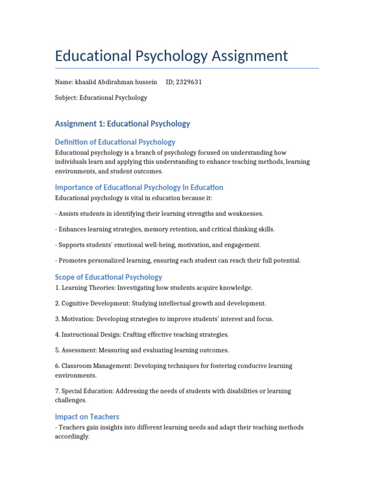 Educational Psychology Assignment 1 and 2 Formatted | PDF | Learning | Classical Conditioning