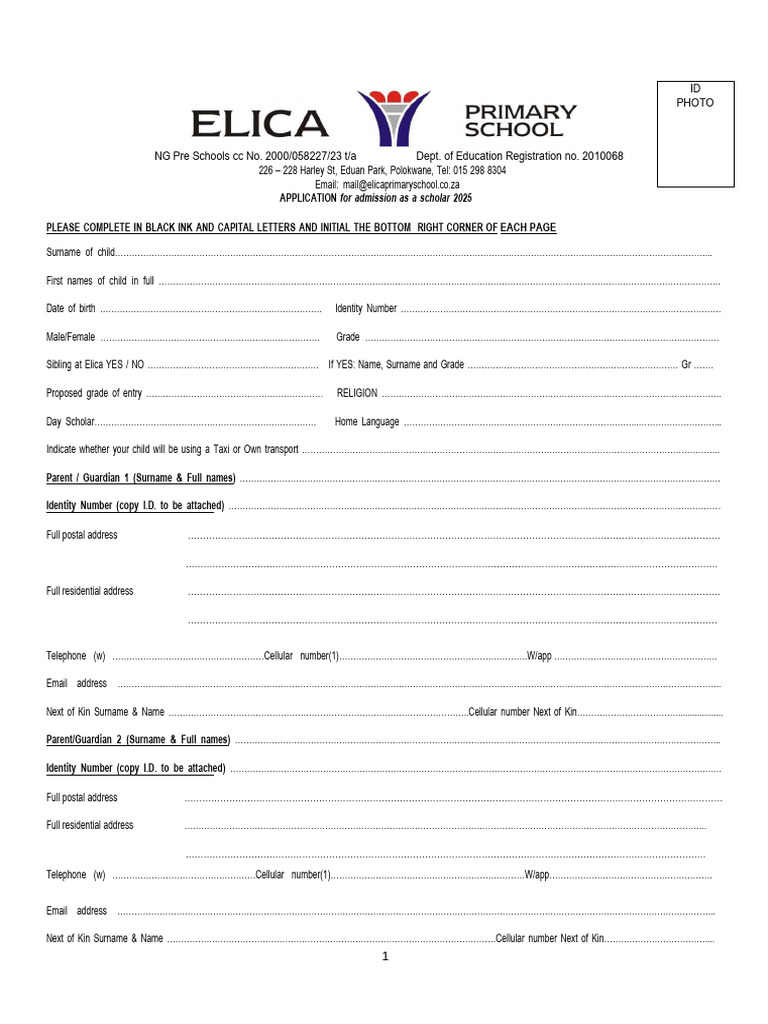Elica Primary School Admission 2025 Form | PDF | Debit Card | Credit Card