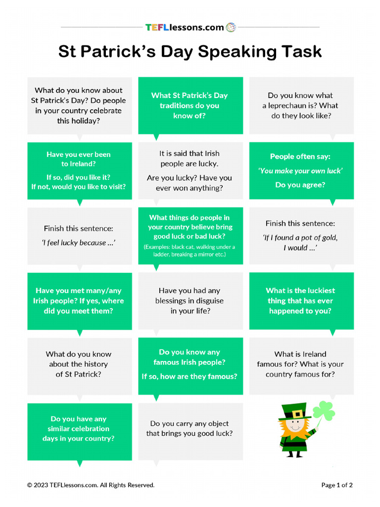 ST Patricks Day Esl Speaking Task - 162124 | PDF