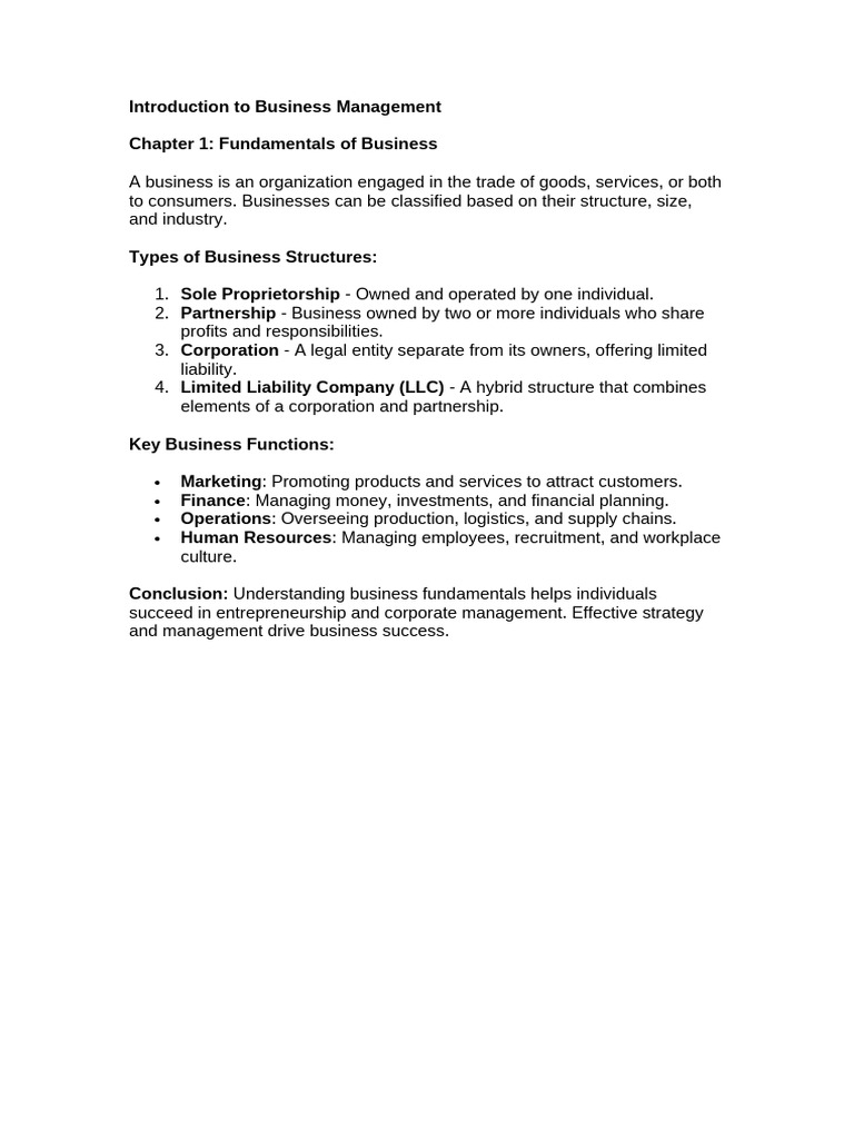 Introduction To Business Management | PDF