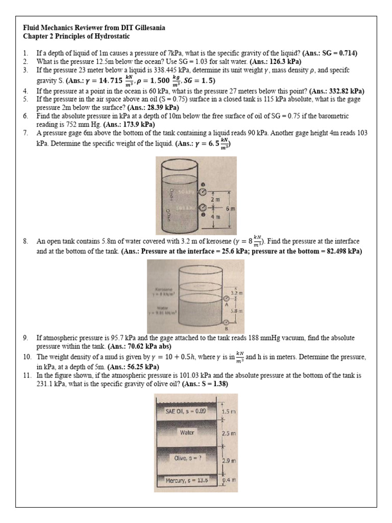 Chapter 2 Pressure DIT Gillesania | PDF | Pressure | Pressure Measurement