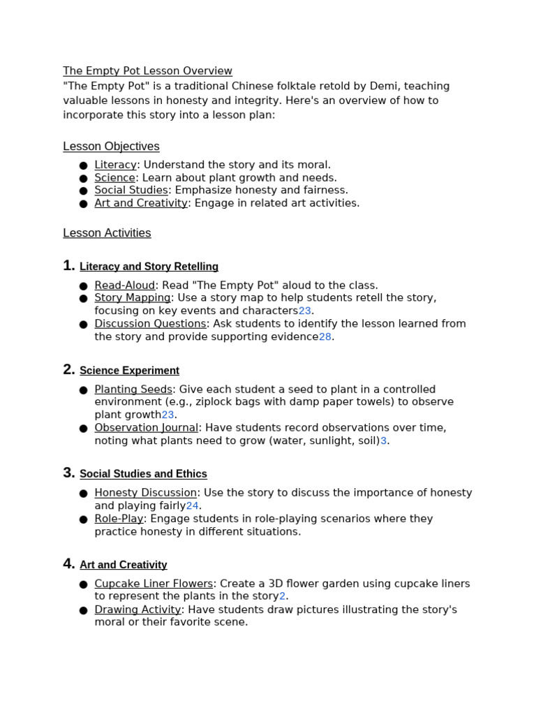 The Empty Pot Lesson Overview | PDF