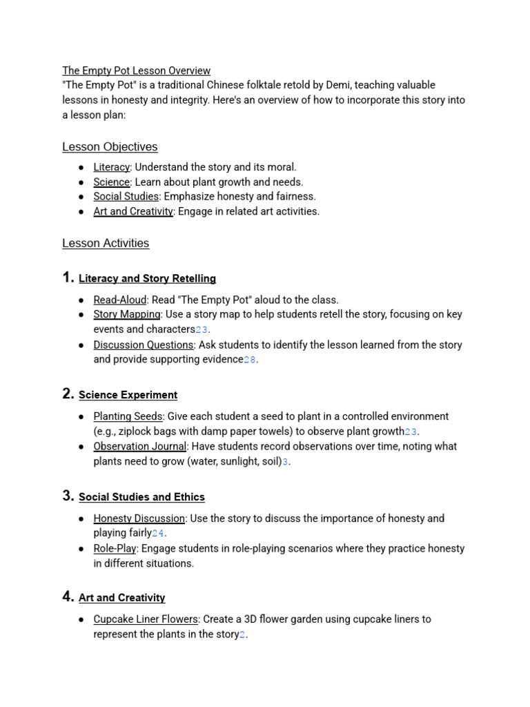 Teaching Honesty Through The Empty Pot | PDF