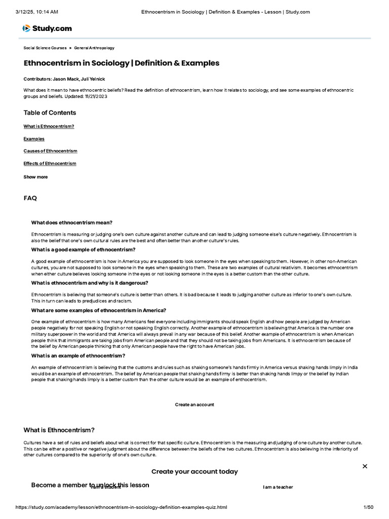 Ethnocentrism in Sociology - Definition & Examples - Lesson | PDF | Anthropology | Genetics