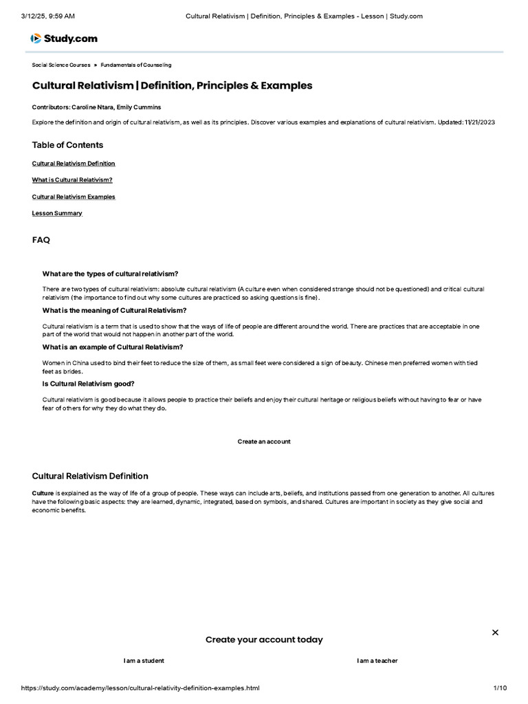 Cultural Relativism - Definition, Principles & Examples - Lesson | PDF ...