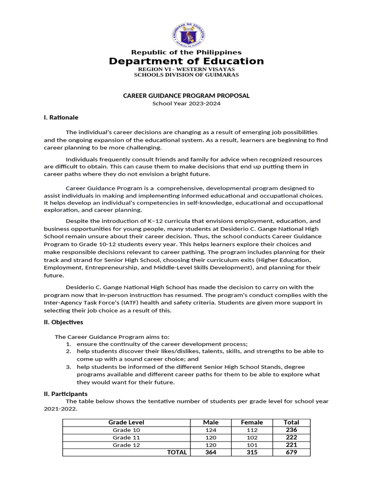 Career Guidance-Proposal 23-24 | PDF | Curriculum | Learning