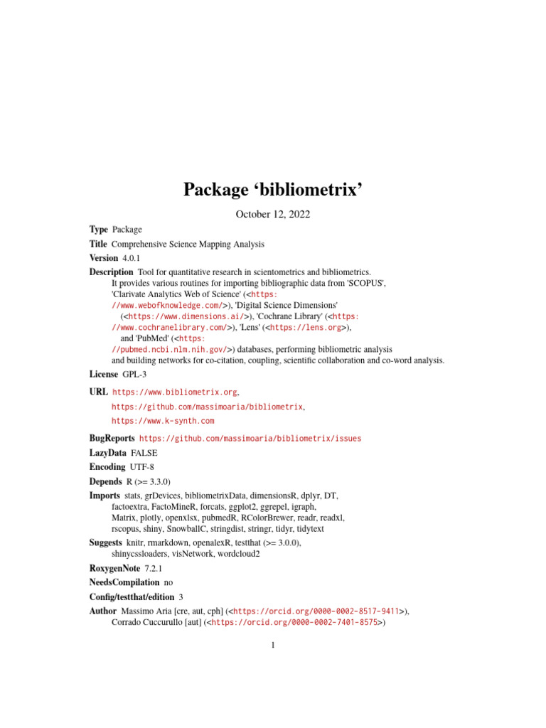 Bibliometrix Manual | PDF | Data | Academia