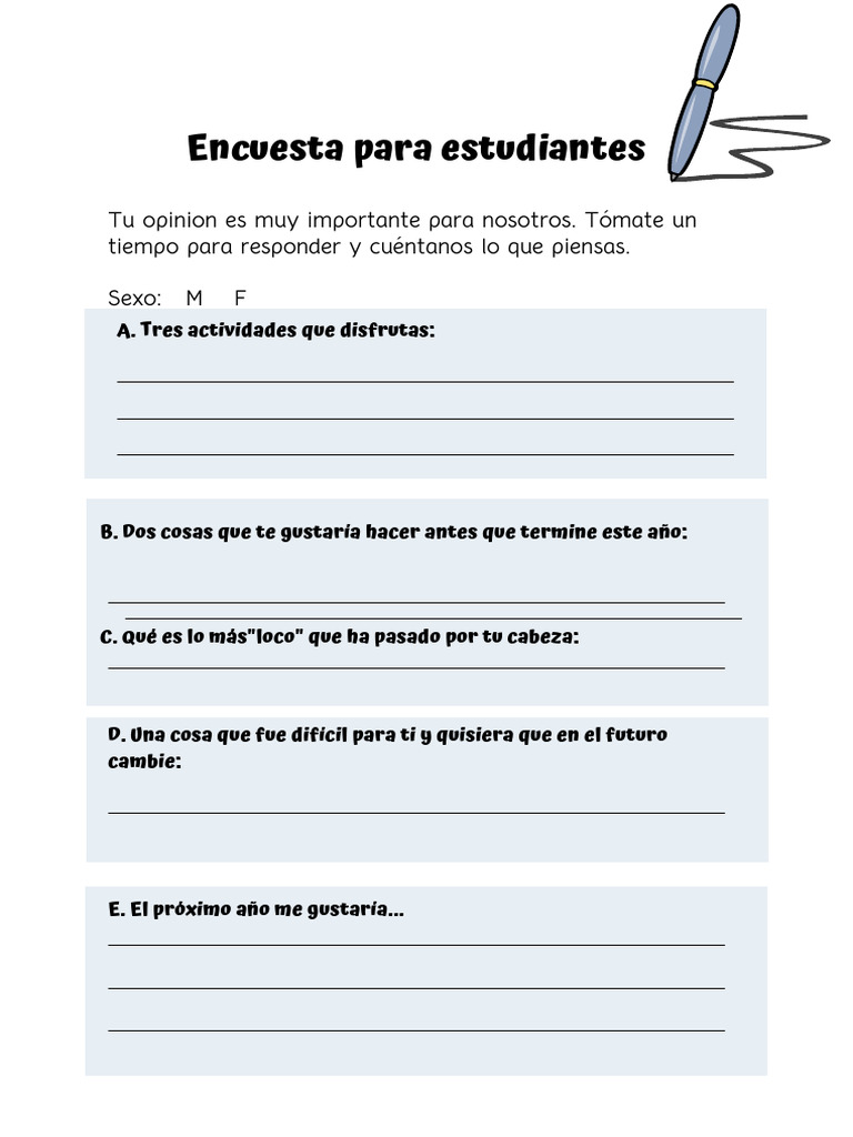 Encuesta Para Estudiantes de Fin de Periodo Escolar (2) | PDF
