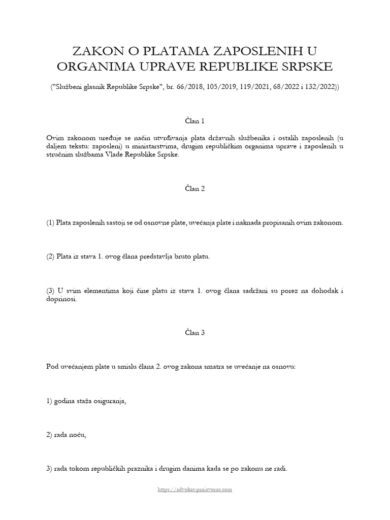 Zakon o Platama Zaposlenih U Organima Uprave RS | PDF