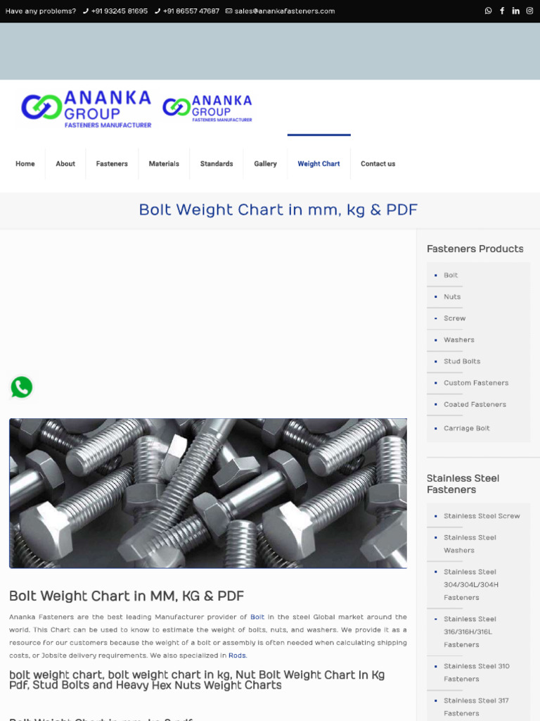 Bolts - Weight Chart | PDF