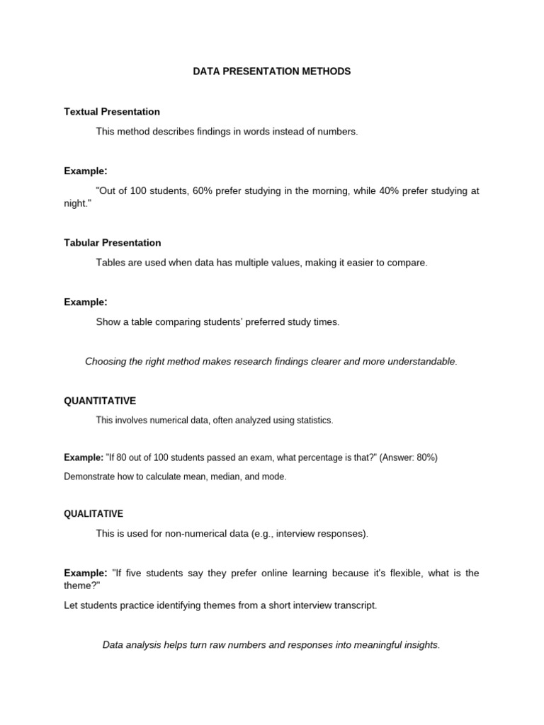 Data Presentation Methods | PDF