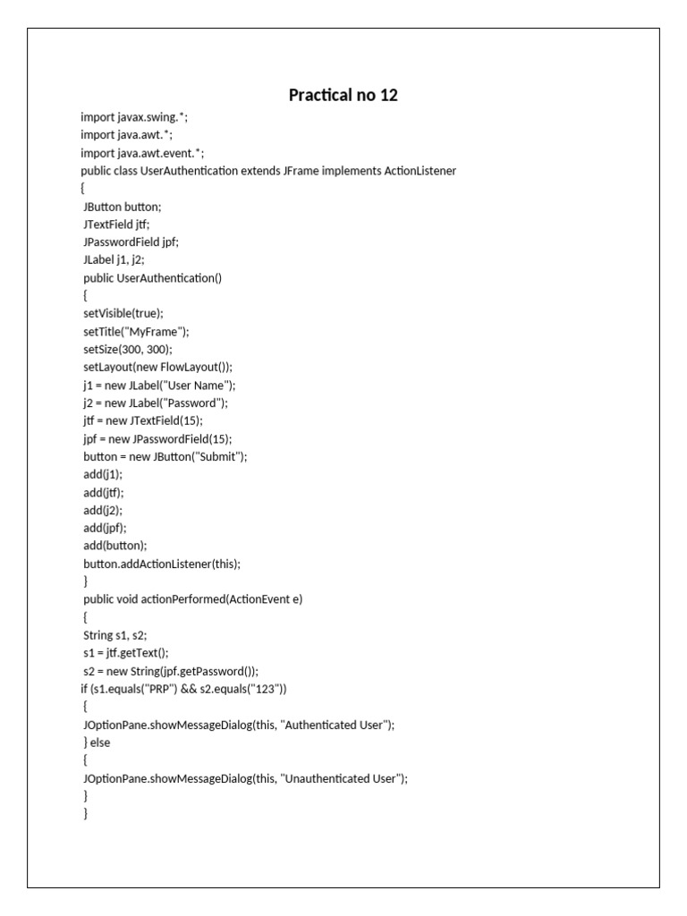 Practical No 12 | PDF