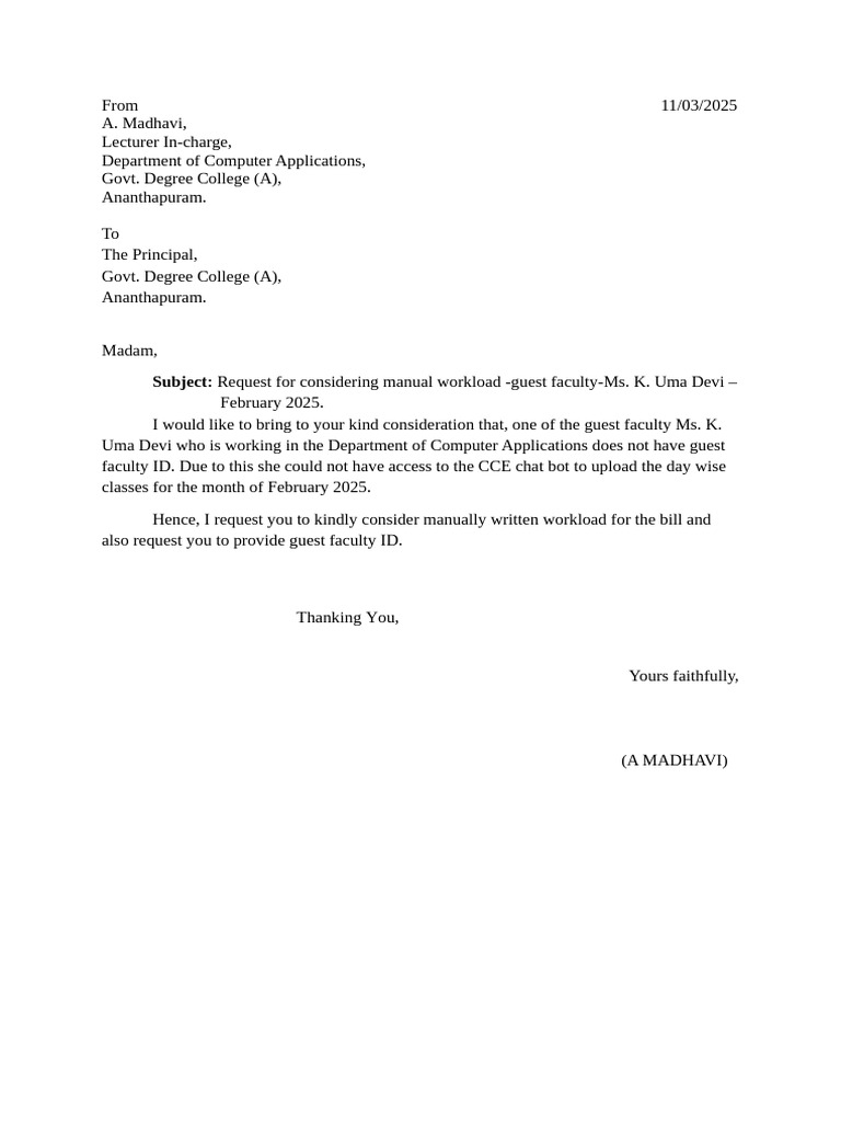 Manual Bill Request Letter. | PDF
