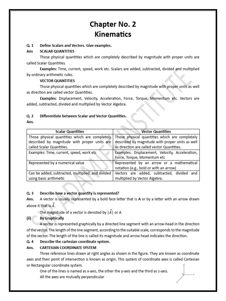 Chapter No 2 1 Kinematics Pdf Acceleration Euclidean Vector