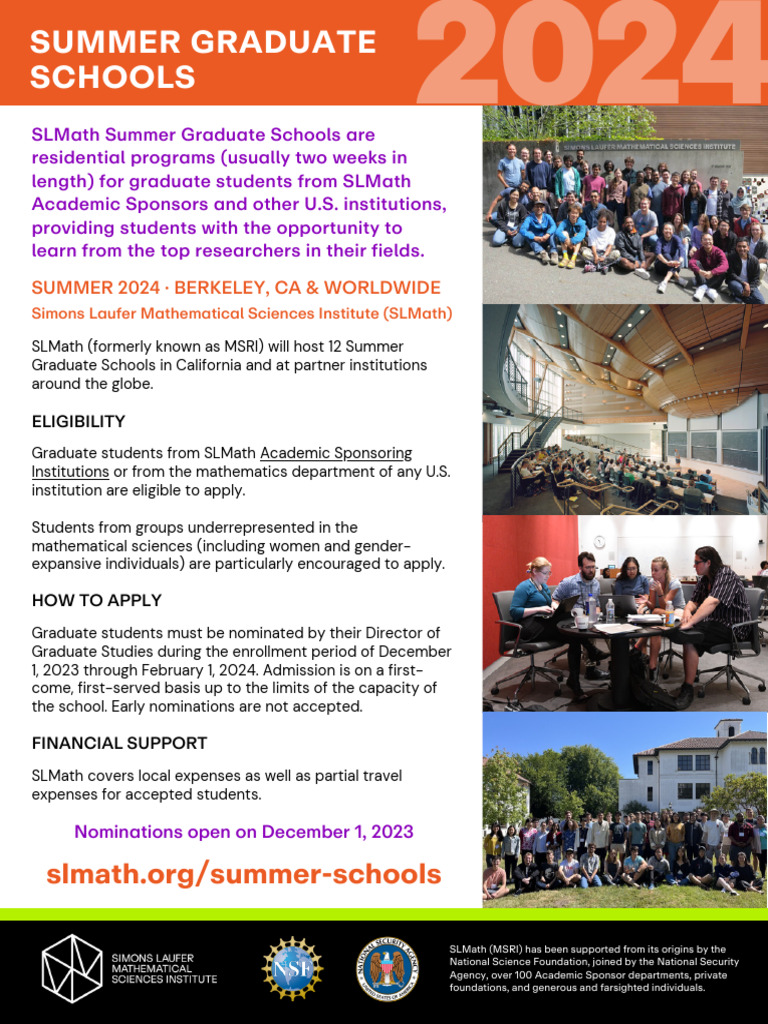 Slmath Flyer-Summer Graduate Schools 2024 | PDF | Mathematics | Science
