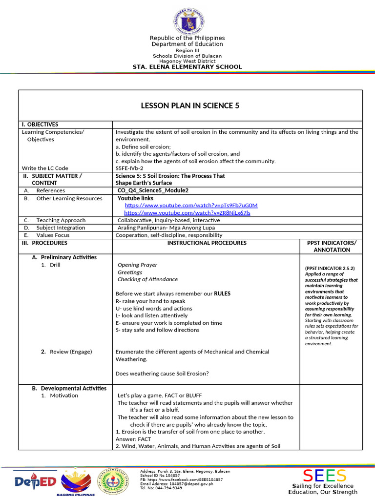SCIENCE 5 Classroom-Observation-4Es | PDF | Learning | Erosion