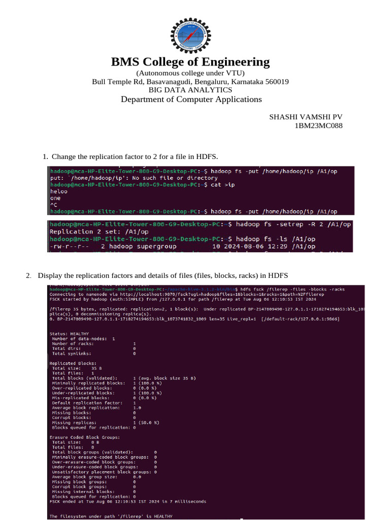 1BM23MC088 - Hadoop Commands | PDF