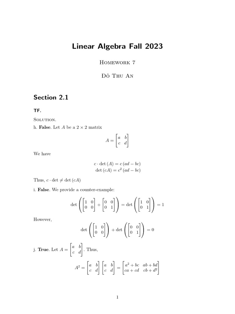 HW7 - Do Thu An | PDF | Linear Subspace | Determinant