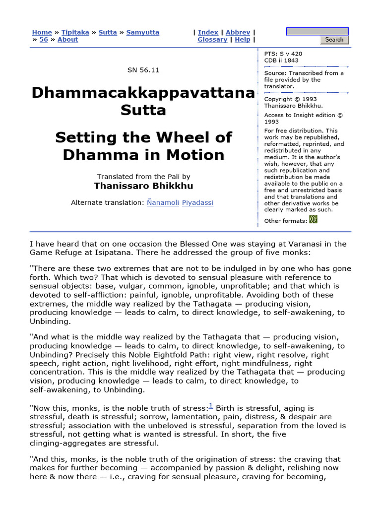 06 - Setting The Wheel of Dhamma in Motion - SN 56.11 - Dhammacakkappavattana Sutta | PDF ...