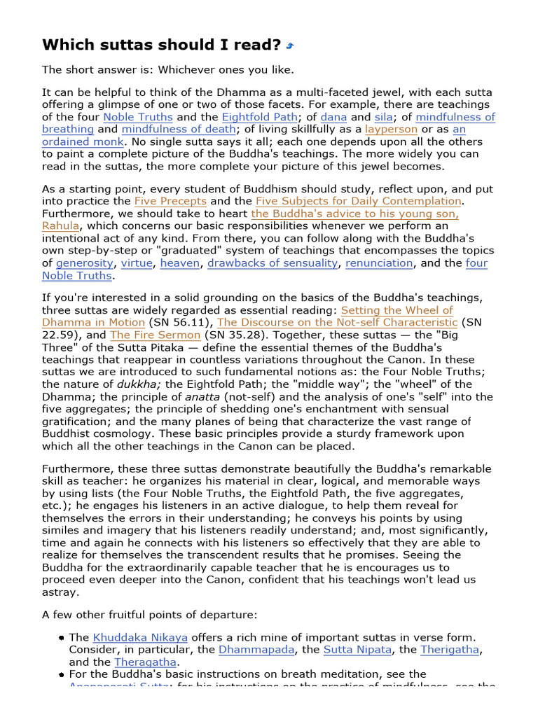 Which Suttas To Read - Befriending The Suttas | PDF | Four Noble Truths ...