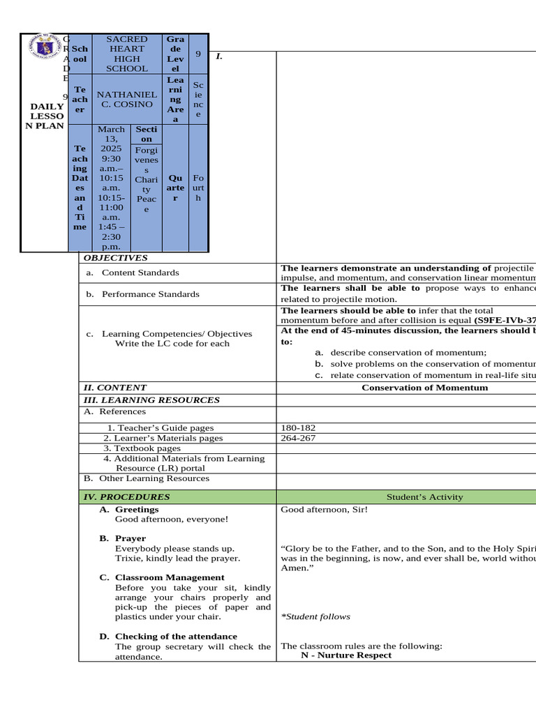725779365-CONSERVATION-OF-MOMENTUM-DLP | PDF | Collision | Momentum