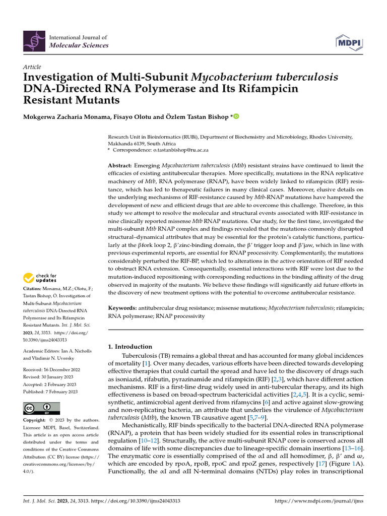 Investigation of Multi-Subunit Mycobacterium tuberculosis DNA-Directed ...