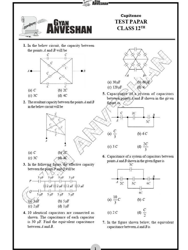 Test-5 Physics (Capacitance) (04!06!2024) | PDF | Capacitance | Capacitor