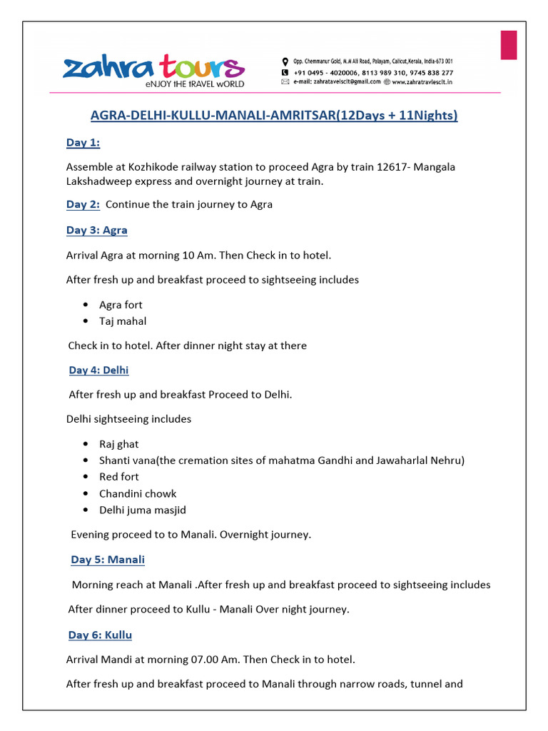 Manali Trip Itinerary from Amritsar | PDF | Delhi