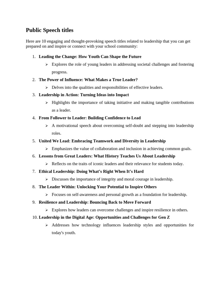Public Speech titles | PDF