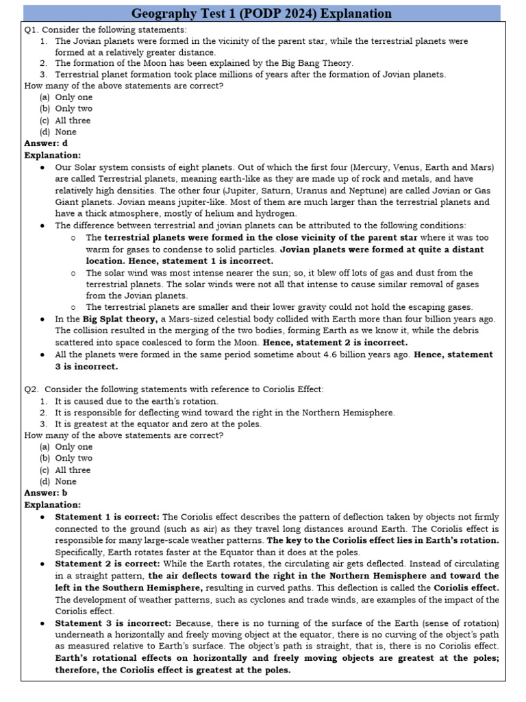 Geography Test 1 (PODP 2024) Explanation | PDF | Planets | Jupiter