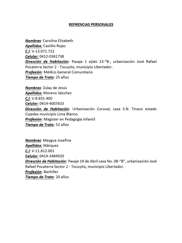 Refrencias Personales | PDF