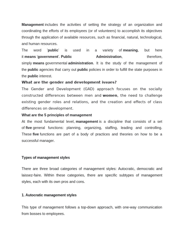 Understanding Management Styles and Principles | PDF | Gender Equality ...