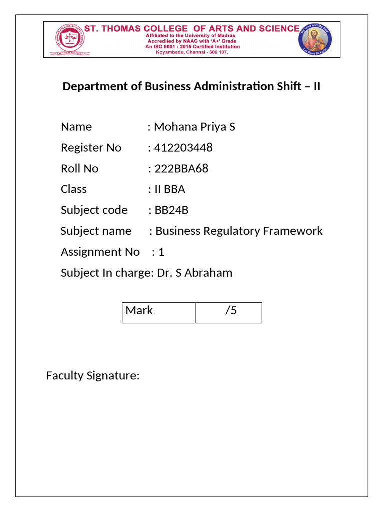 BRF Assignment 1 Front Page | PDF