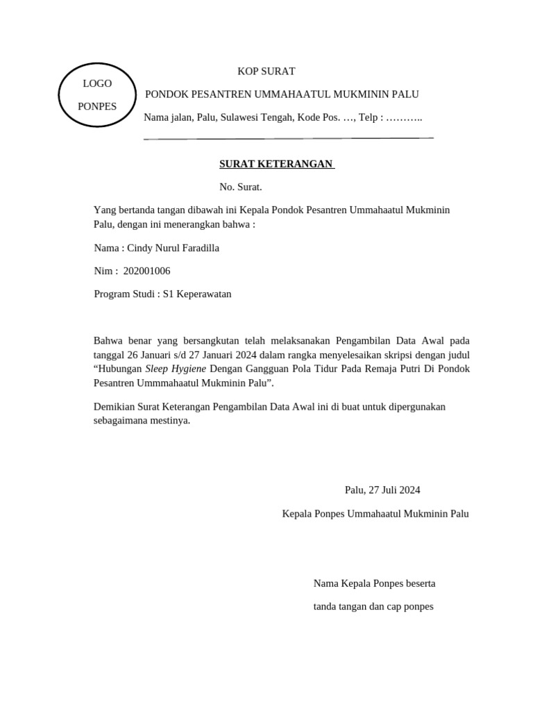 CONTOH SURAT BALASAN PENGAMBILAN DATA AWAL | PDF