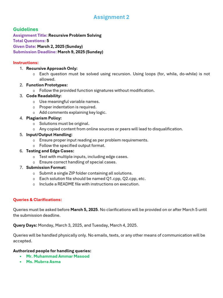 Recursive Problem Solving Assignment Guide | PDF