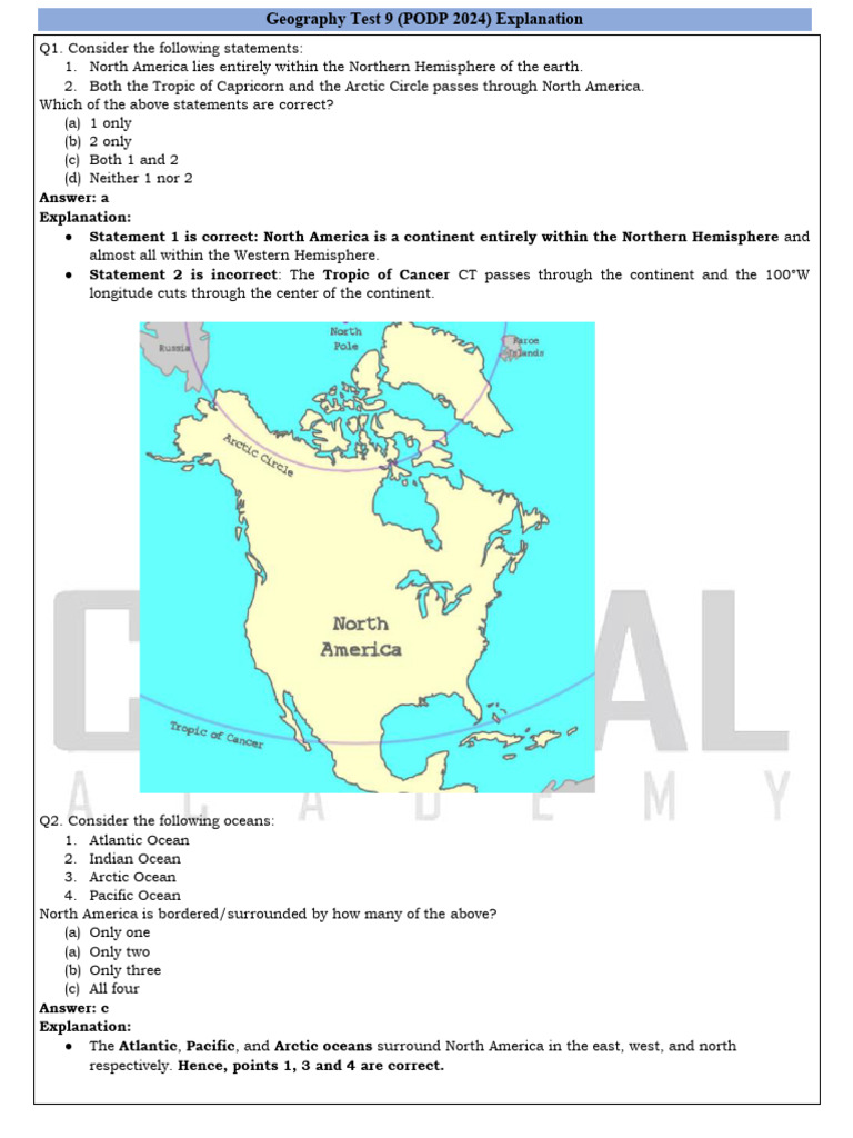 Geography Test: North America Focus | PDF | Oceania | Australia