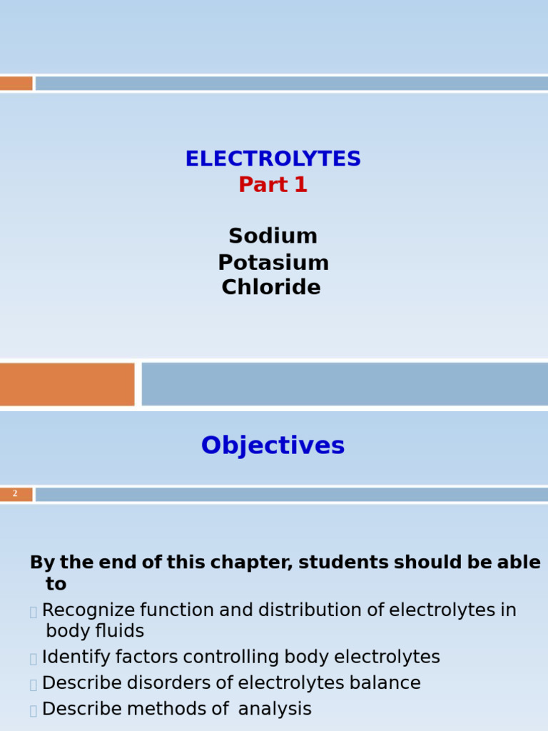 Understanding Electrolyte Functions and Disorders | PDF | Potassium ...