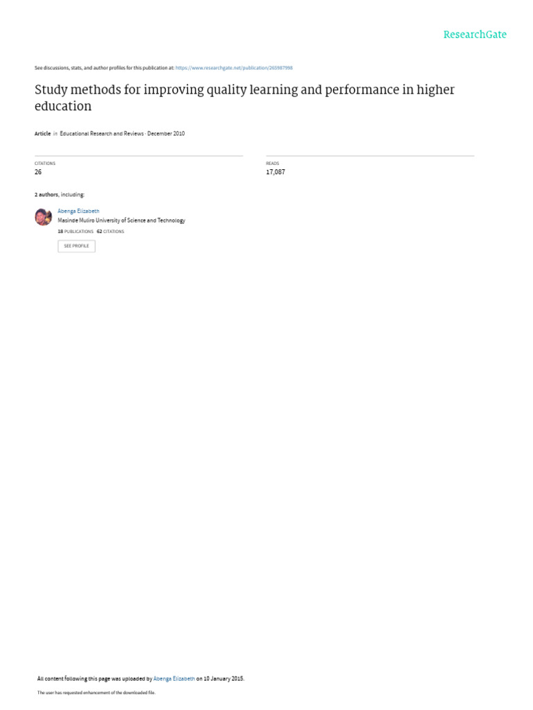 Study Methods For Improving Quality Learning and P | PDF | Study Skills ...