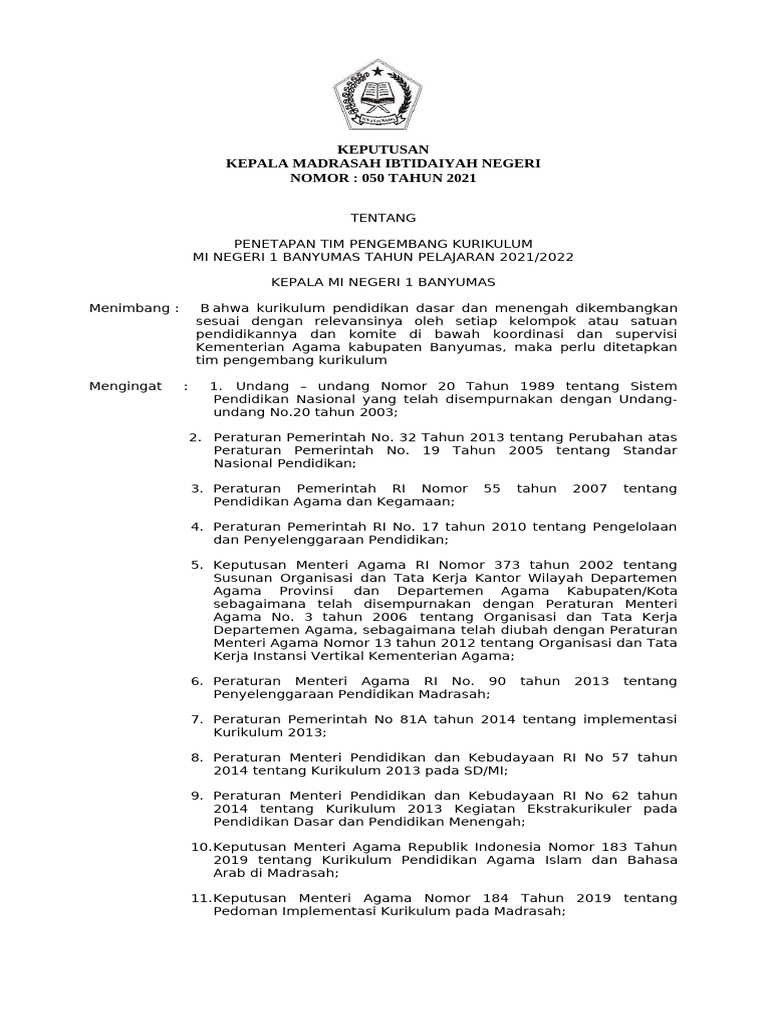 SK TIM PENGEMBANG KURIKULUM 2021_2022 | PDF