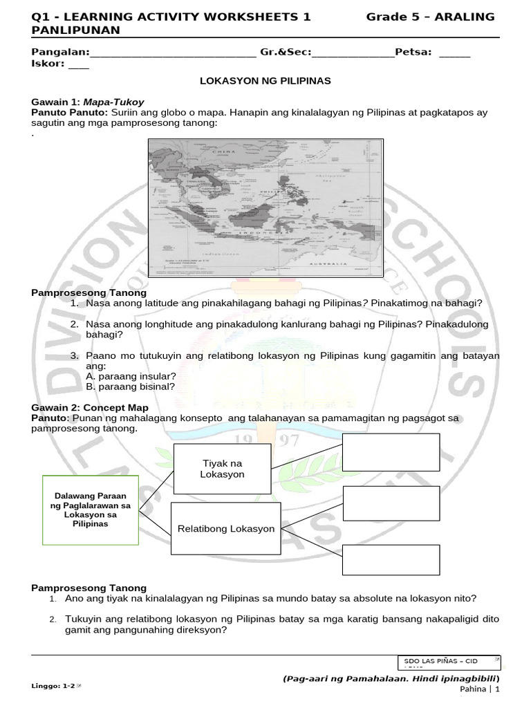 Mapa-Tukoy: Lokasyon NG Pilipinas Gawain 1: Panuto Panuto | PDF