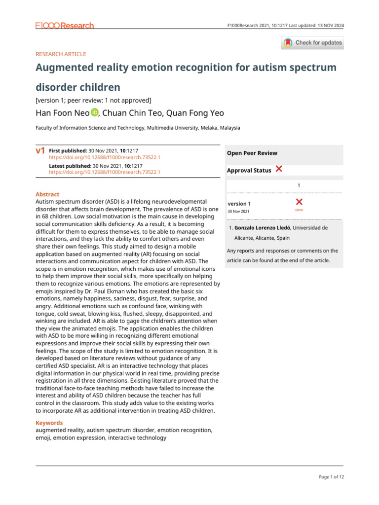 Neo Han Foon | PDF | Autism | Emotions