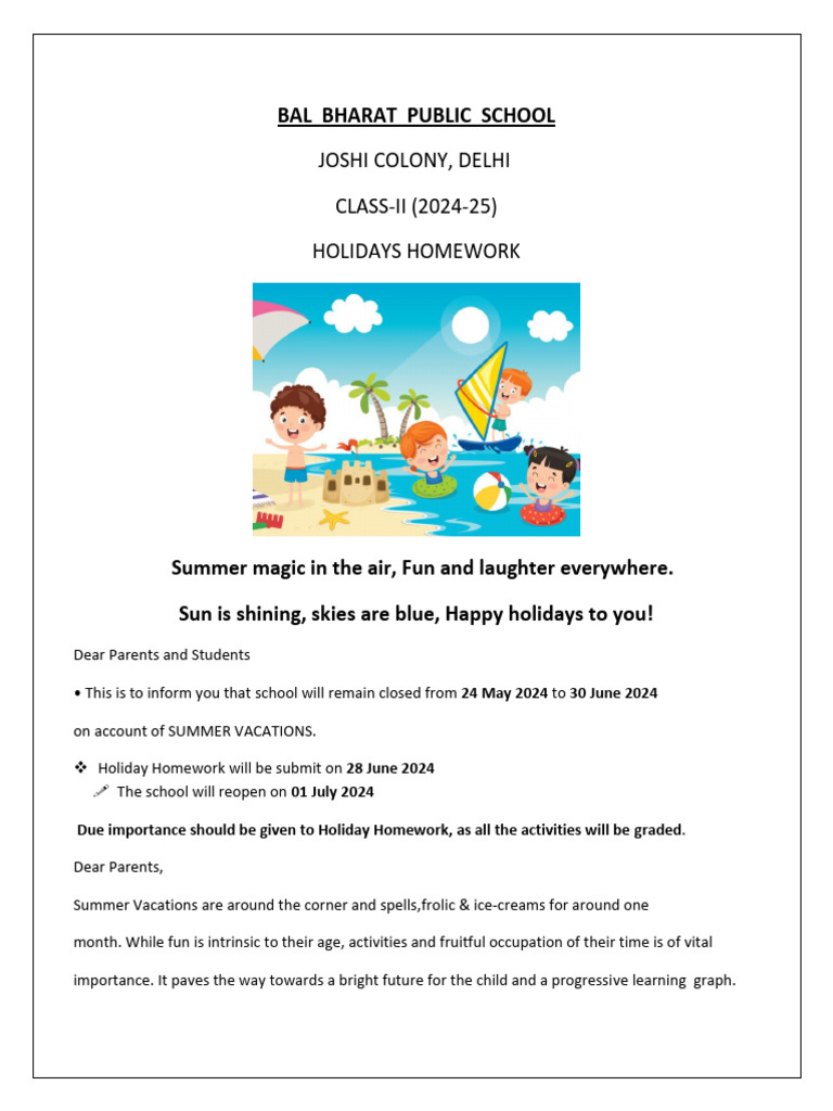 Holiday Homework Class 2 | PDF | Books | Learning