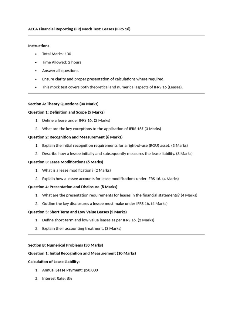Leases Ifrs 16 Mock1 Ans | PDF | Expense | Fair Value