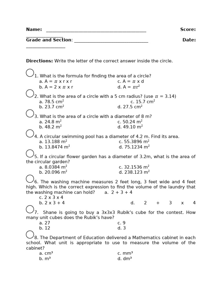 Area Calculations for Circular Gardens | PDF