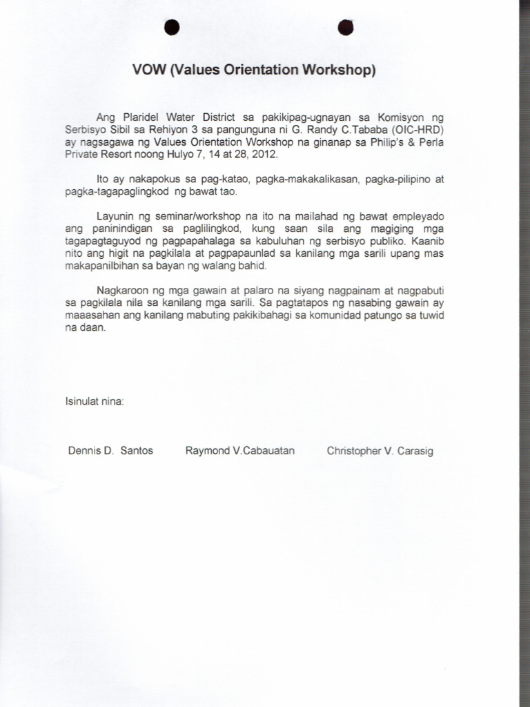 Values Orientation Workshop | PDF