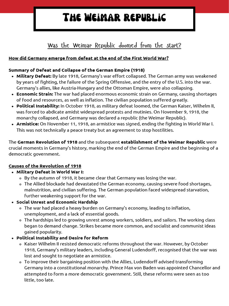 Depth Study Weimar Republic | PDF | Weimar Republic | Dawes Plan