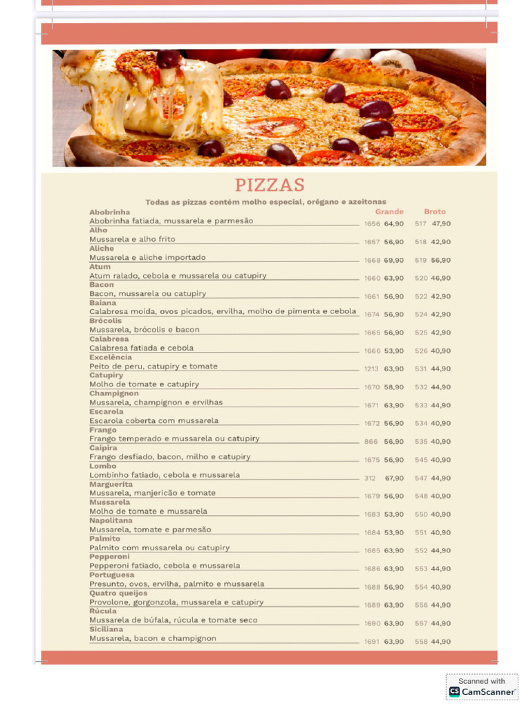 Cardapio Pizzas | PDF